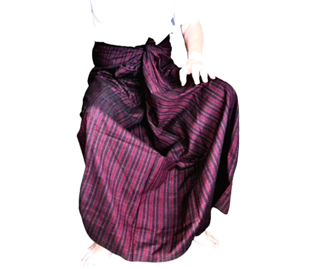 Men's Red and Black Cotton Longyi Sarong Traditional Myanmar Lungi ...