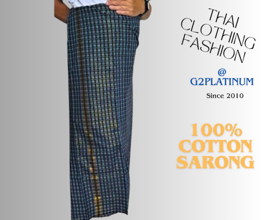 Dhoti for Men, Sarong 100% Cotton, Longyi, Blue Black Gold Thread, Gift ...