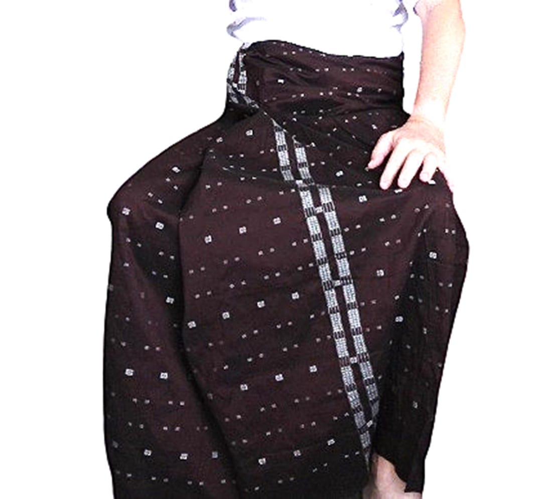 Sarong, Cotton 100% Handmade, Dhoti, Longyi Brown and White, Men's ...