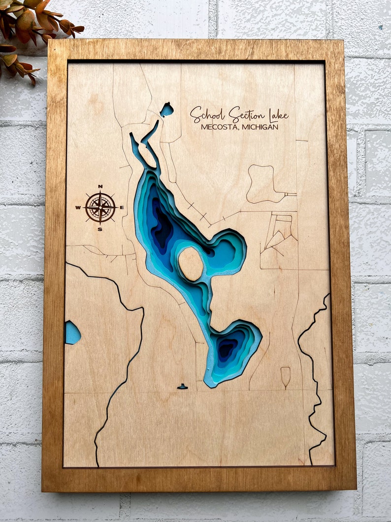 3D Real Wood Lake Map - Etsy