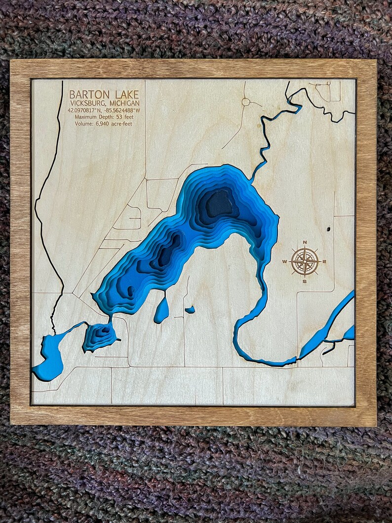 3D Real Wood Lake Map - Etsy