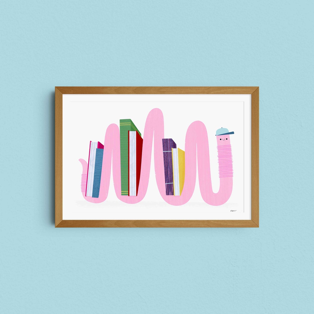 Bookworm Wall Art Print - Children's Book Art, Library Wall Art ...