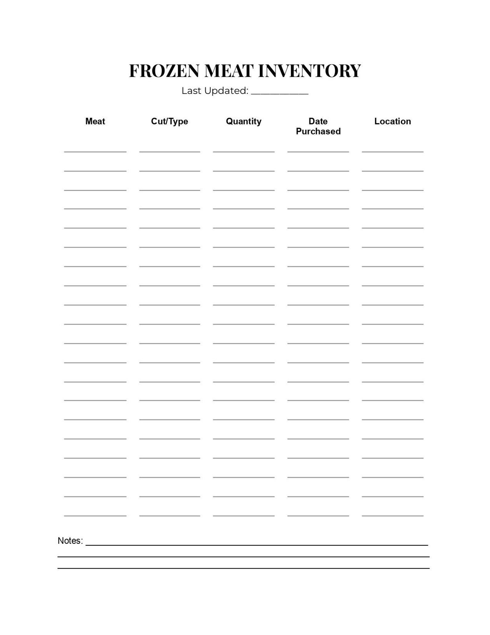 Frozen Meat Inventory Tracker | Freezer Organization Log (instant ...