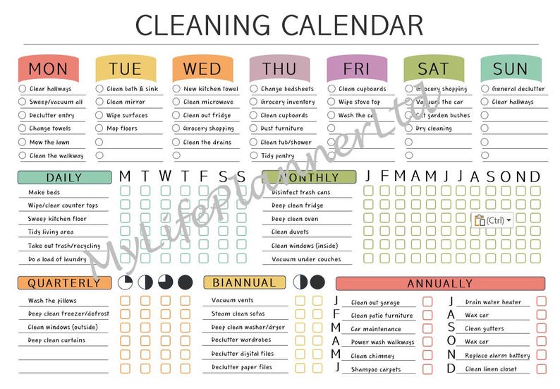 EDITABLE Cleaning Planner - A4, Printable Checklist, Clean Schedule ...
