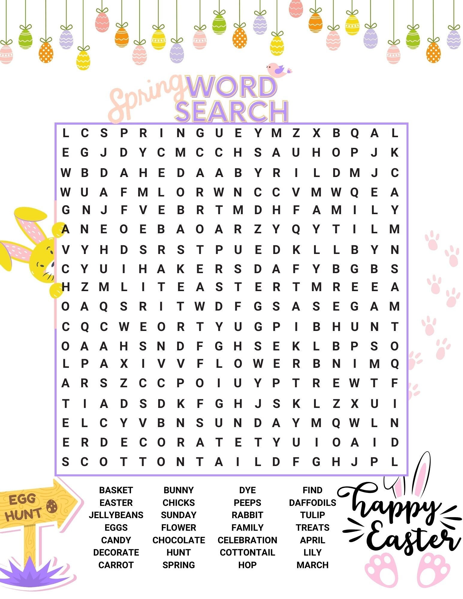 Easter Spring Word Search, Kids Printable Puzzle, Instant Download PDF ...