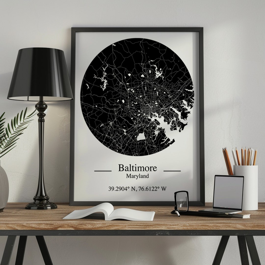 Baltimore Vintage Landmark Map Baltimore Map Maryland Map Baltimore ...