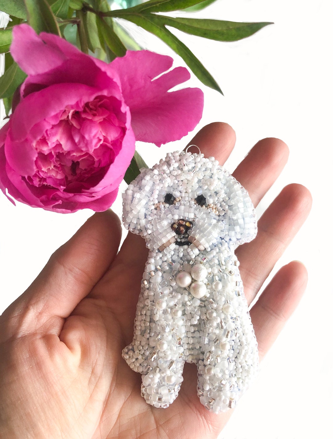 Dog Ornament, Personalized Pet Memorial Gift, Custom Beaded Embroidered ...