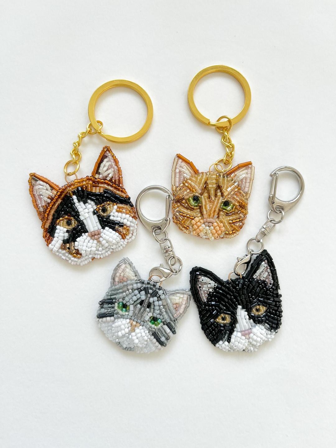 Beaded Cat Portrait Keychain,personalized Pet Memorial Keyring, Embroidered Photo Keychain ...