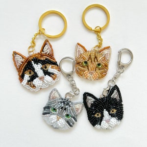 Beaded Cat Portrait Keychain,personalized Pet Memorial Keyring ...