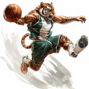 10 Pngs and 10 Jpgs Tiger Playing Basketball Quality Digital Clipart ...