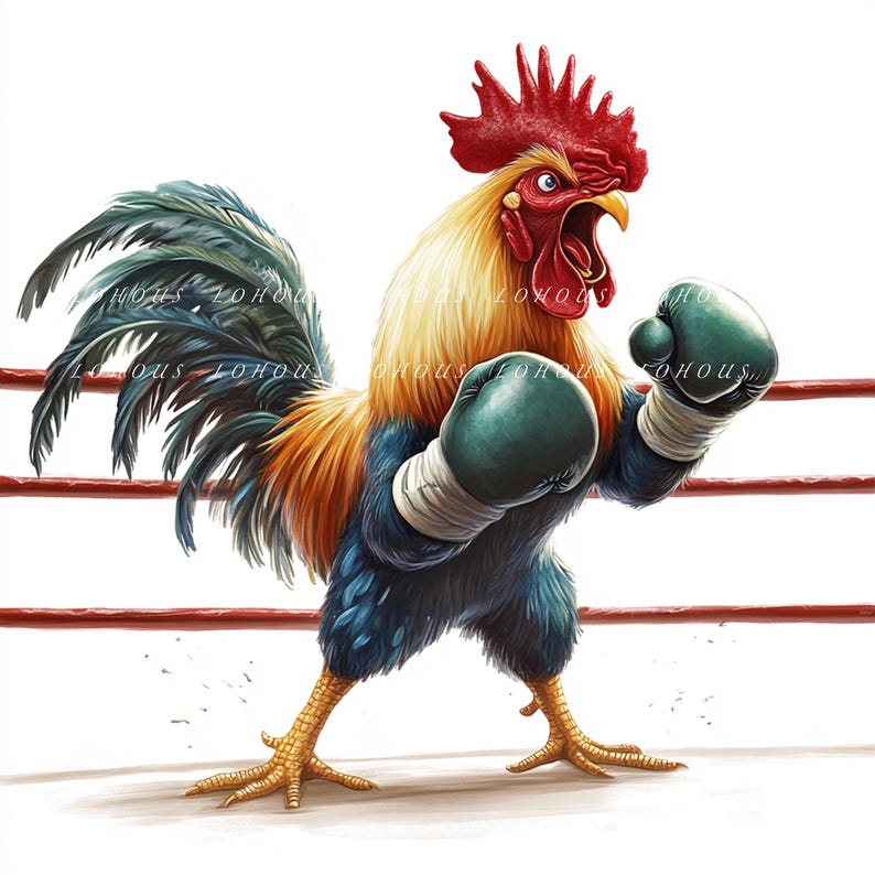 Rooster Boxing Clipart 12 Jpga Digital Instant Download, Cartoon Box ...