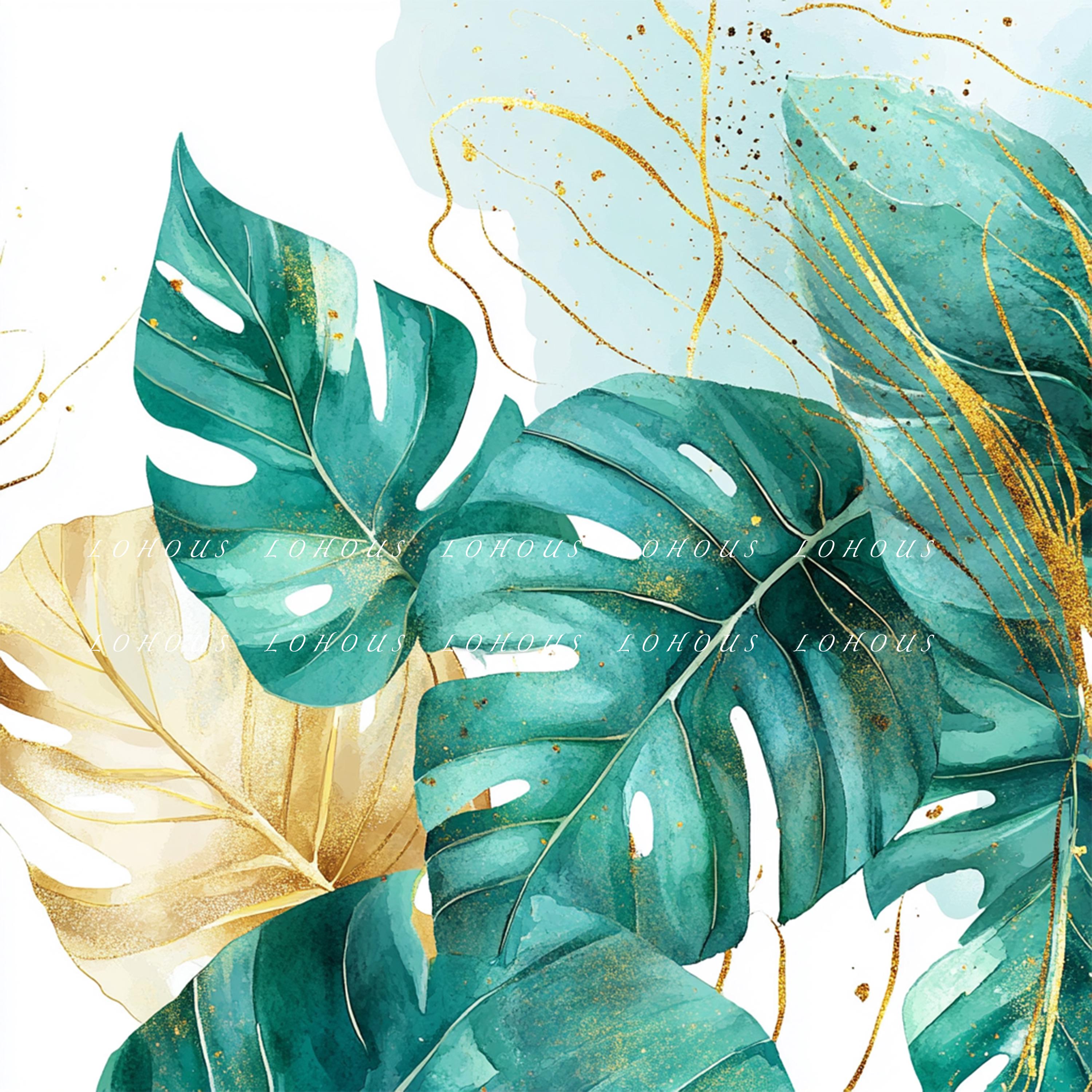 12 Jpgs Green Tropical Leaves Digital Printable Clipart, Watercolor ...