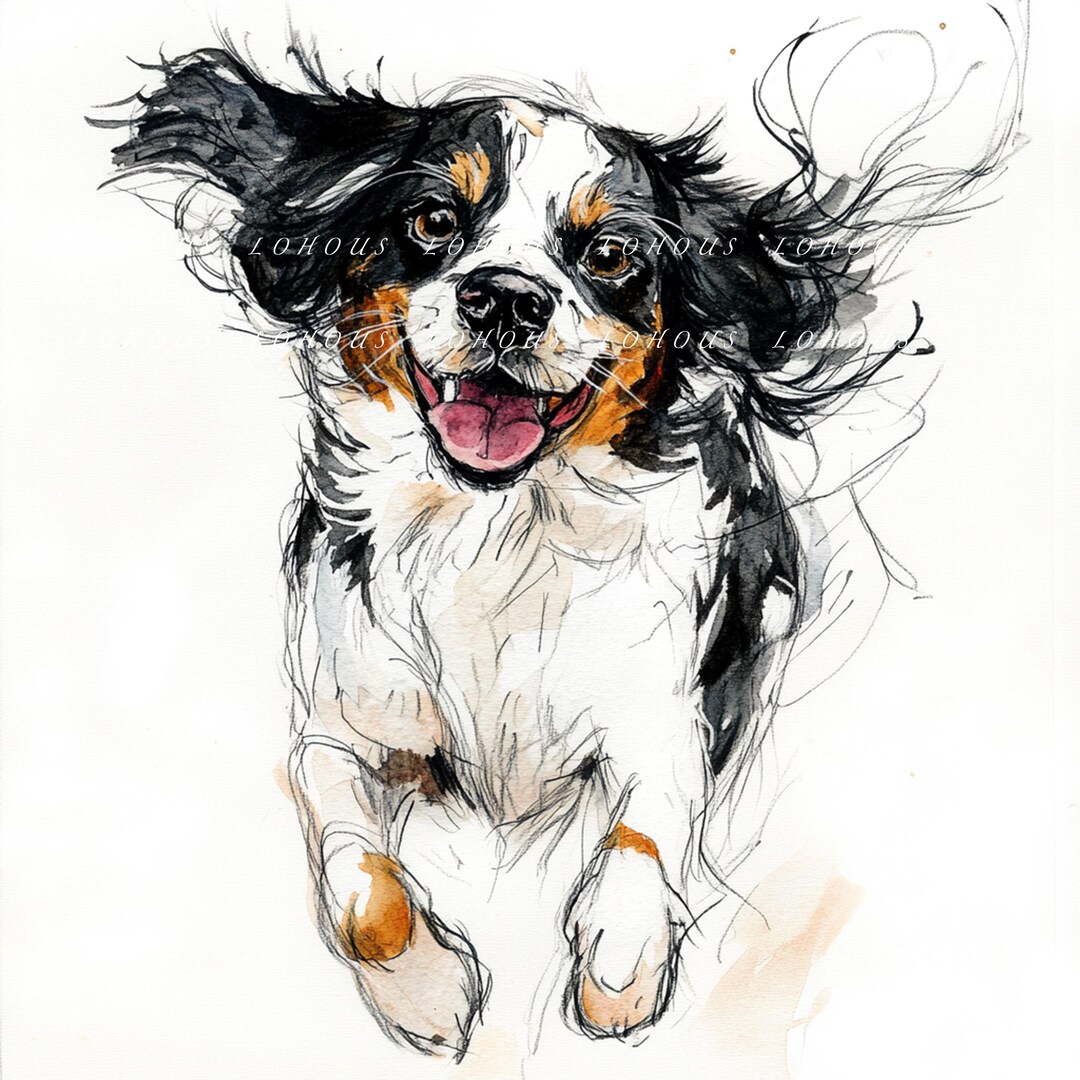 12 Jpgs Line Drawing Dogs Watercolor Download Clipart, Printable Art ...