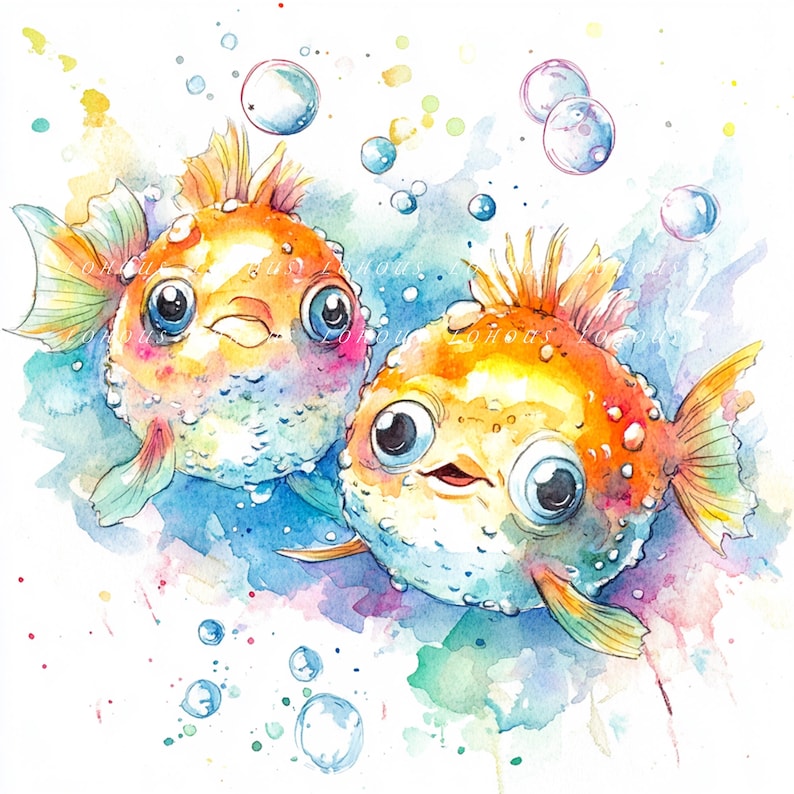 Cute Watercolor Fish Clipart Digital Printable, Creatures Clipart ...