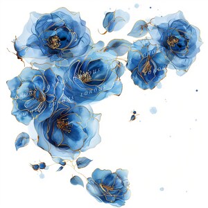 10 Watercolor Blue Roses Printable Digital Download Flowers Clipart ...