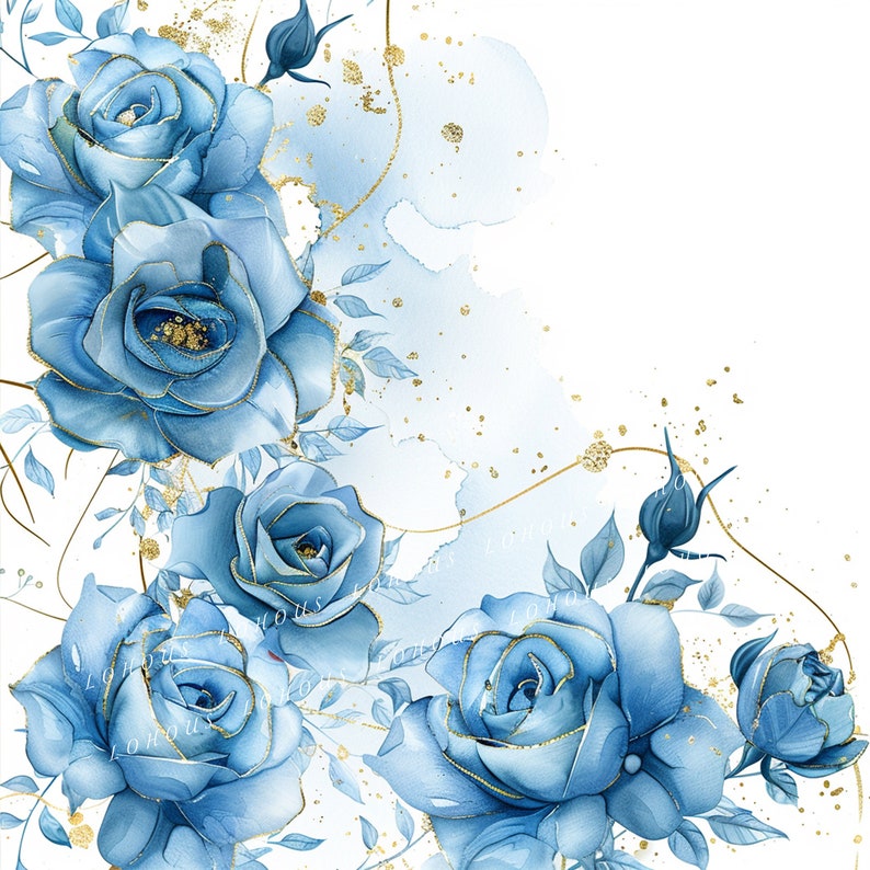 10 Watercolor Blue Roses Printable Digital Download Flowers Clipart ...