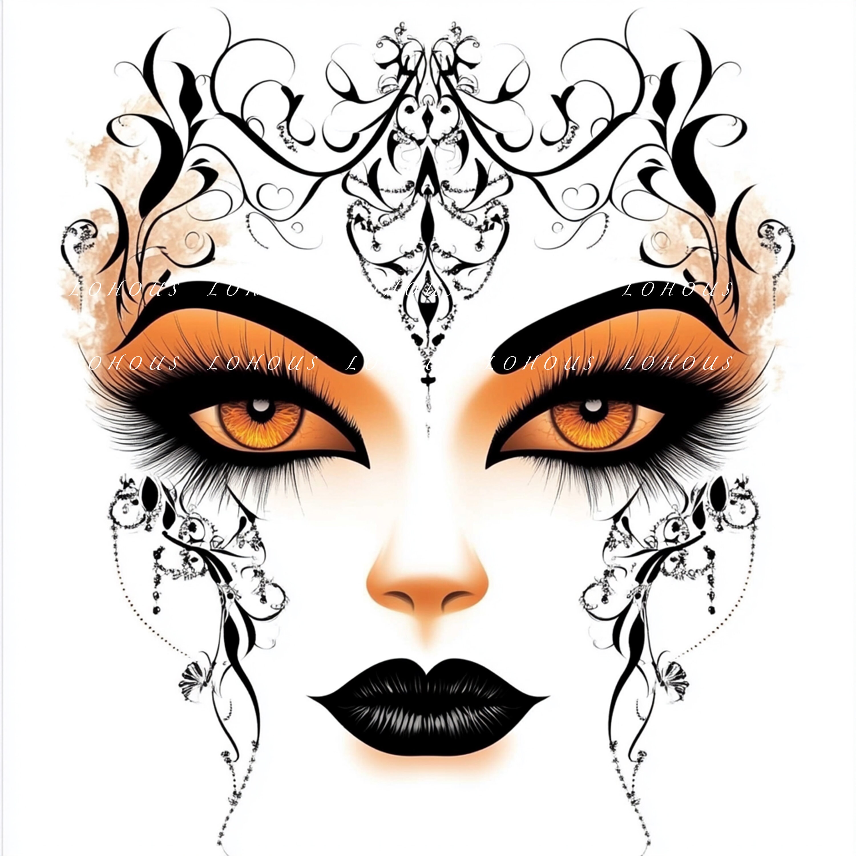 10 Halloween Decoration Witch Faces Digital Print Clipart, Fall Pumpkin ...