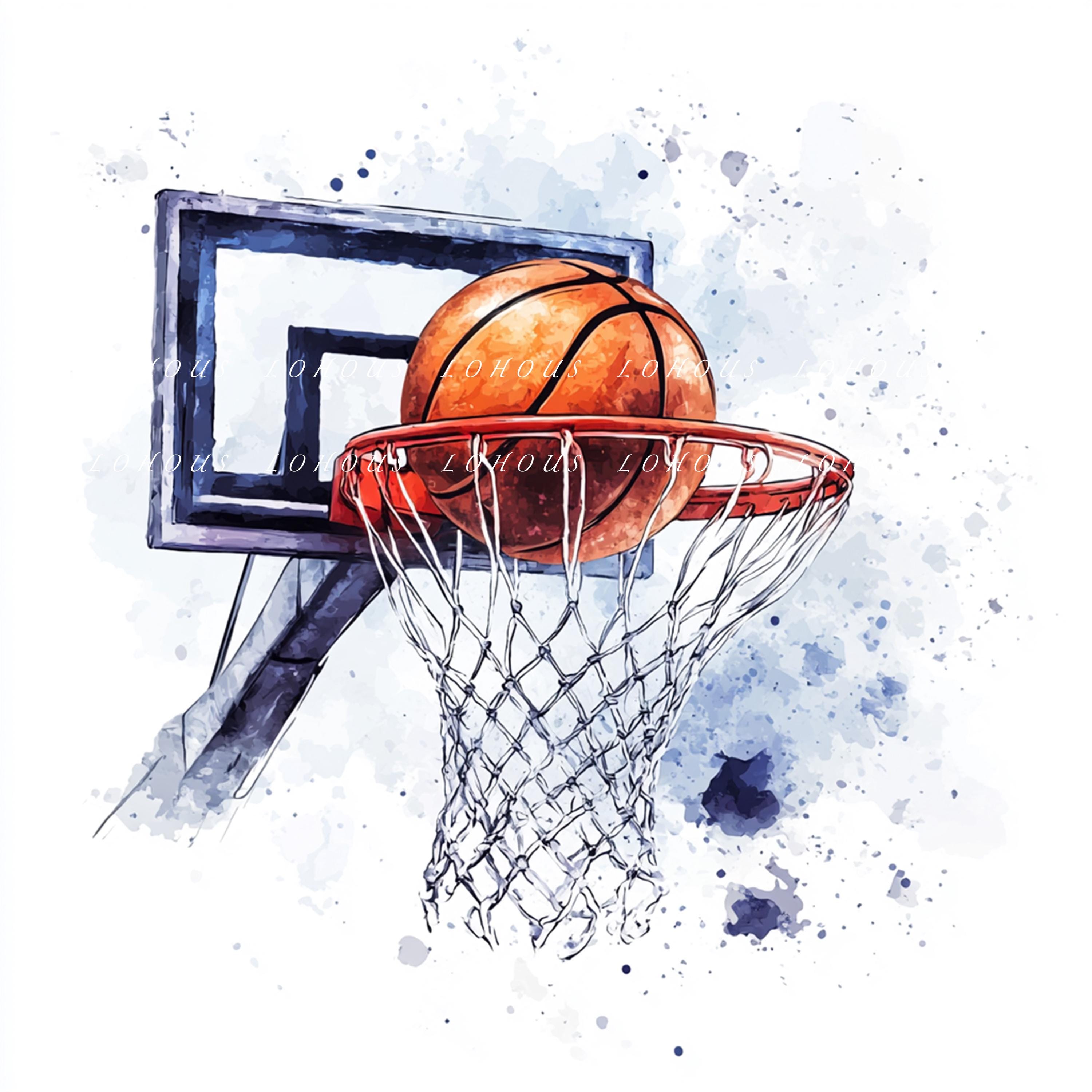 Watercolor Basketball 10 Pngs Clipart/digital Download, Basketball Hoop ...