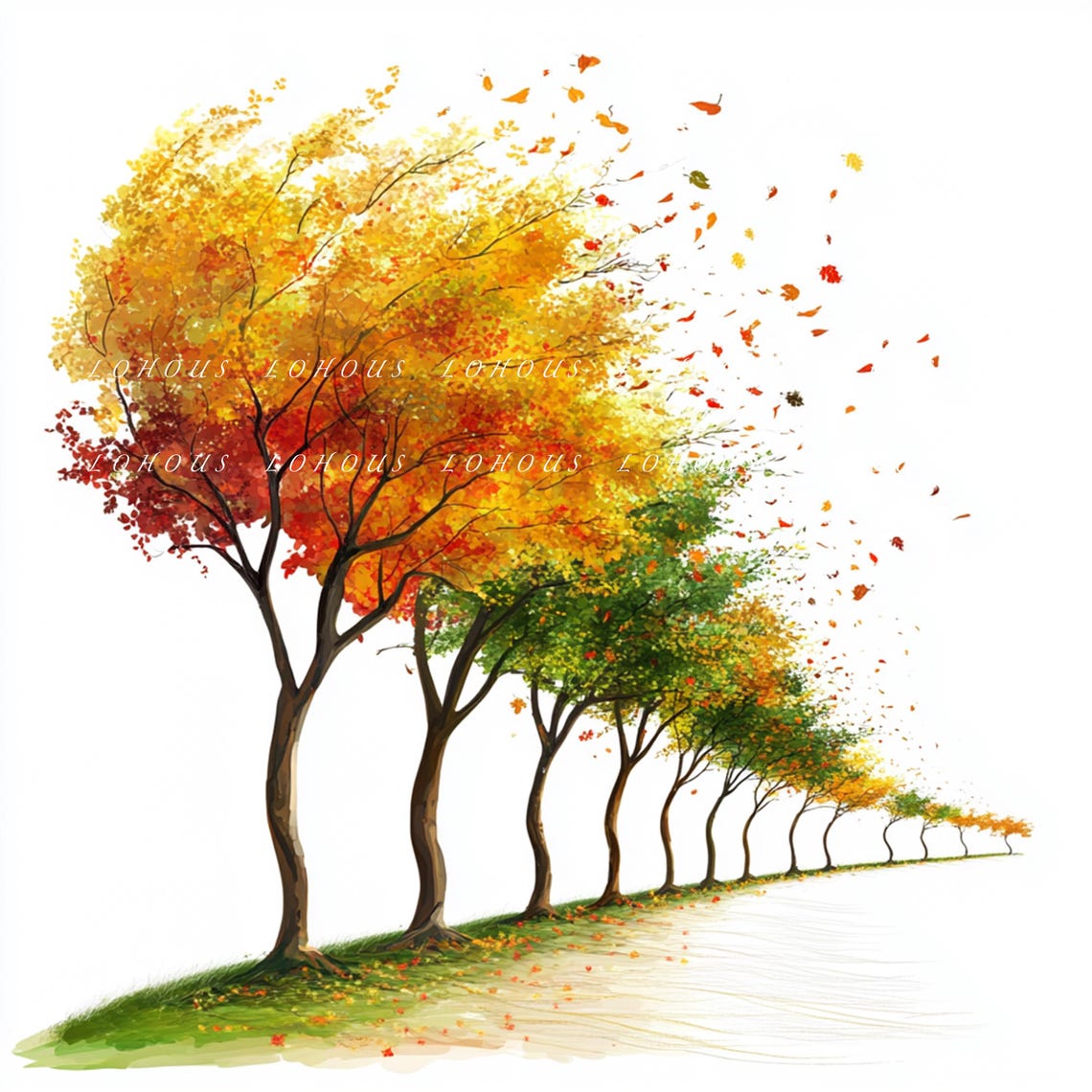 10 Jpgs and 10 Pngs Watercolor Autumn Trees Digital Clipart, Instant ...