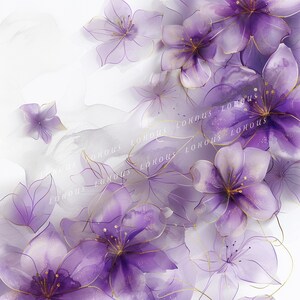 10 Purple Watercolor Flowers Clipart, Digital Download Printable Art ...
