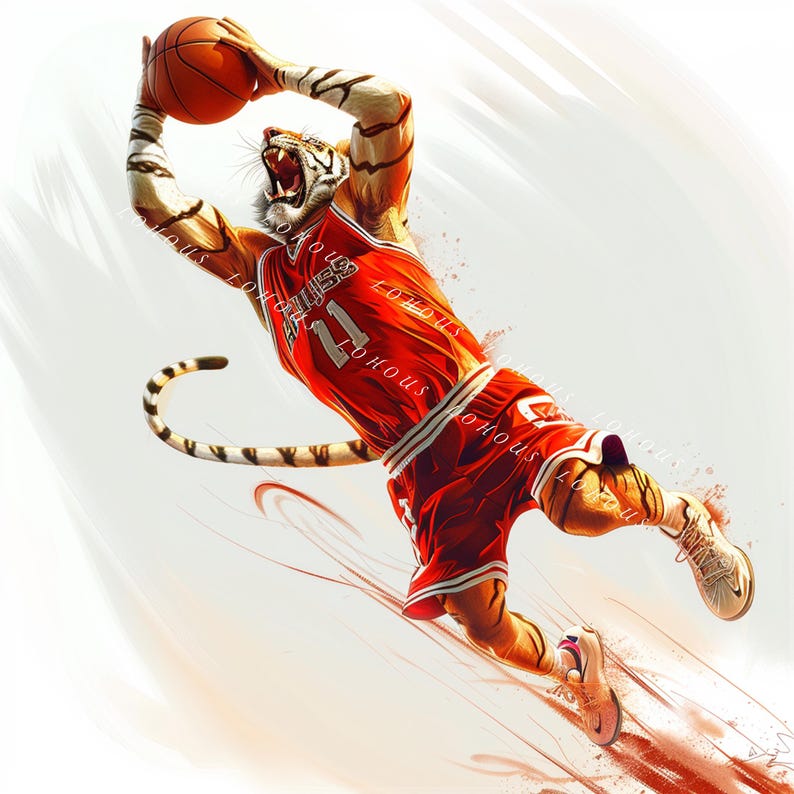 10 Pngs and 10 Jpgs Tiger Playing Basketball Quality Digital Clipart ...