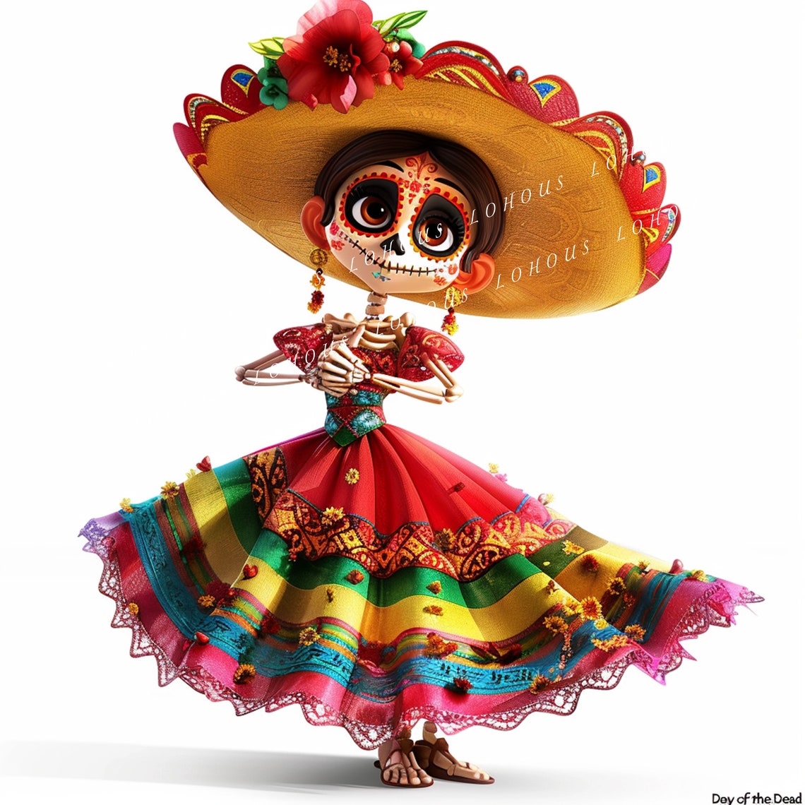 12 Cute Halloween Mexican Ghost Girls Clipart Download, Chibi Latina ...