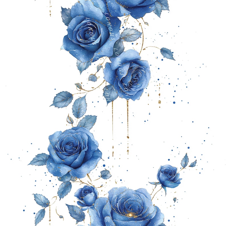 10 Jpgs Seamless Watercolor Blue Roses Digital Download Clipart ...