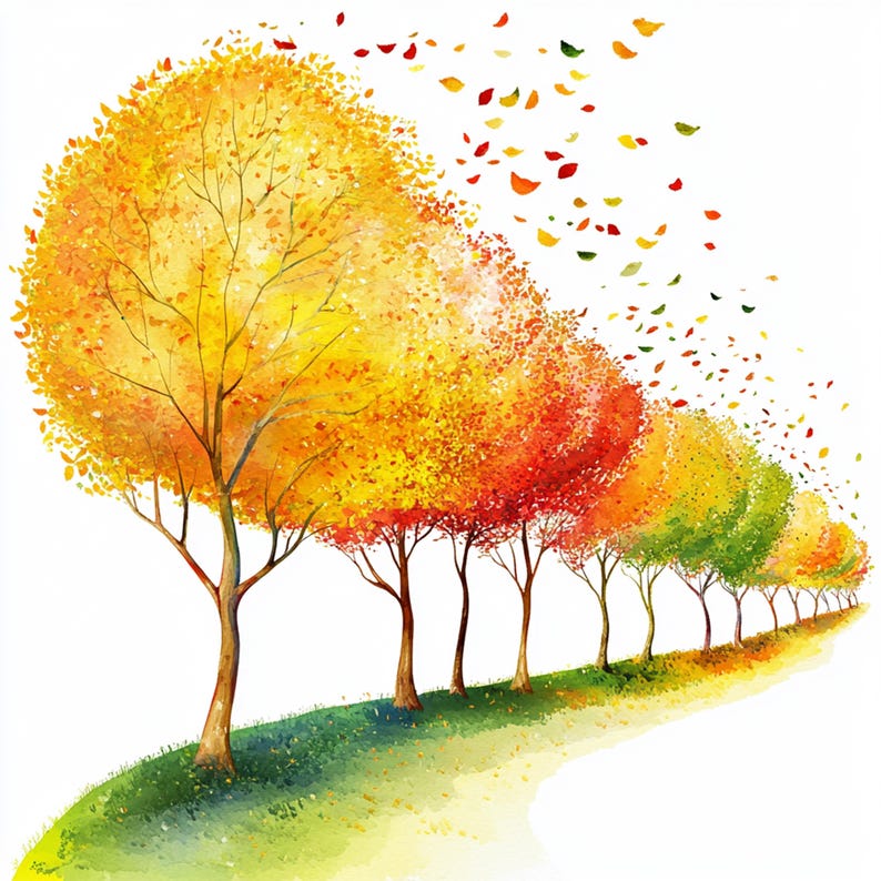 10 Jpgs and 10 Pngs Watercolor Autumn Trees Digital Clipart, Instant ...