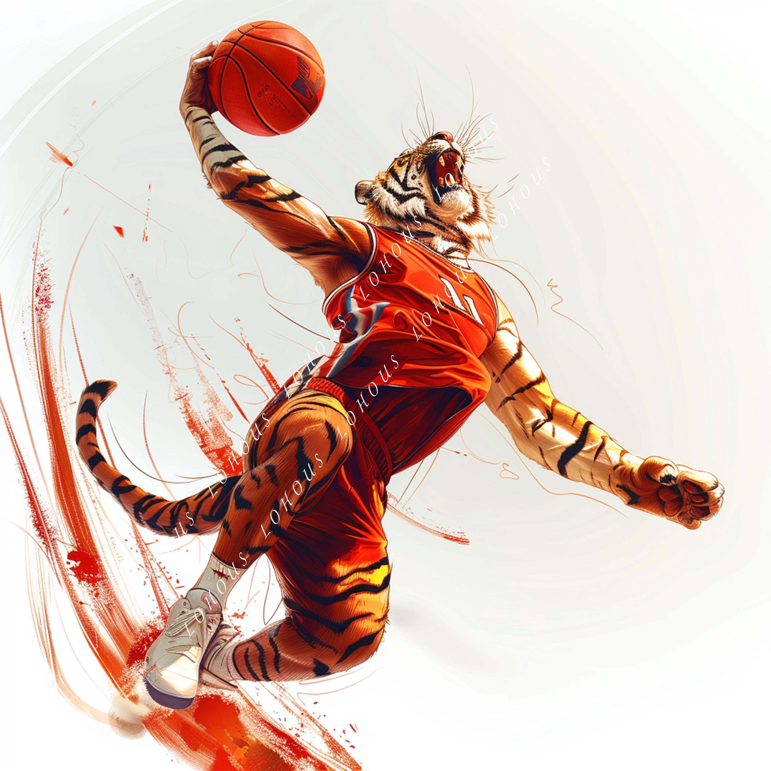 10 Pngs and 10 Jpgs Tiger Playing Basketball Quality Digital Clipart ...