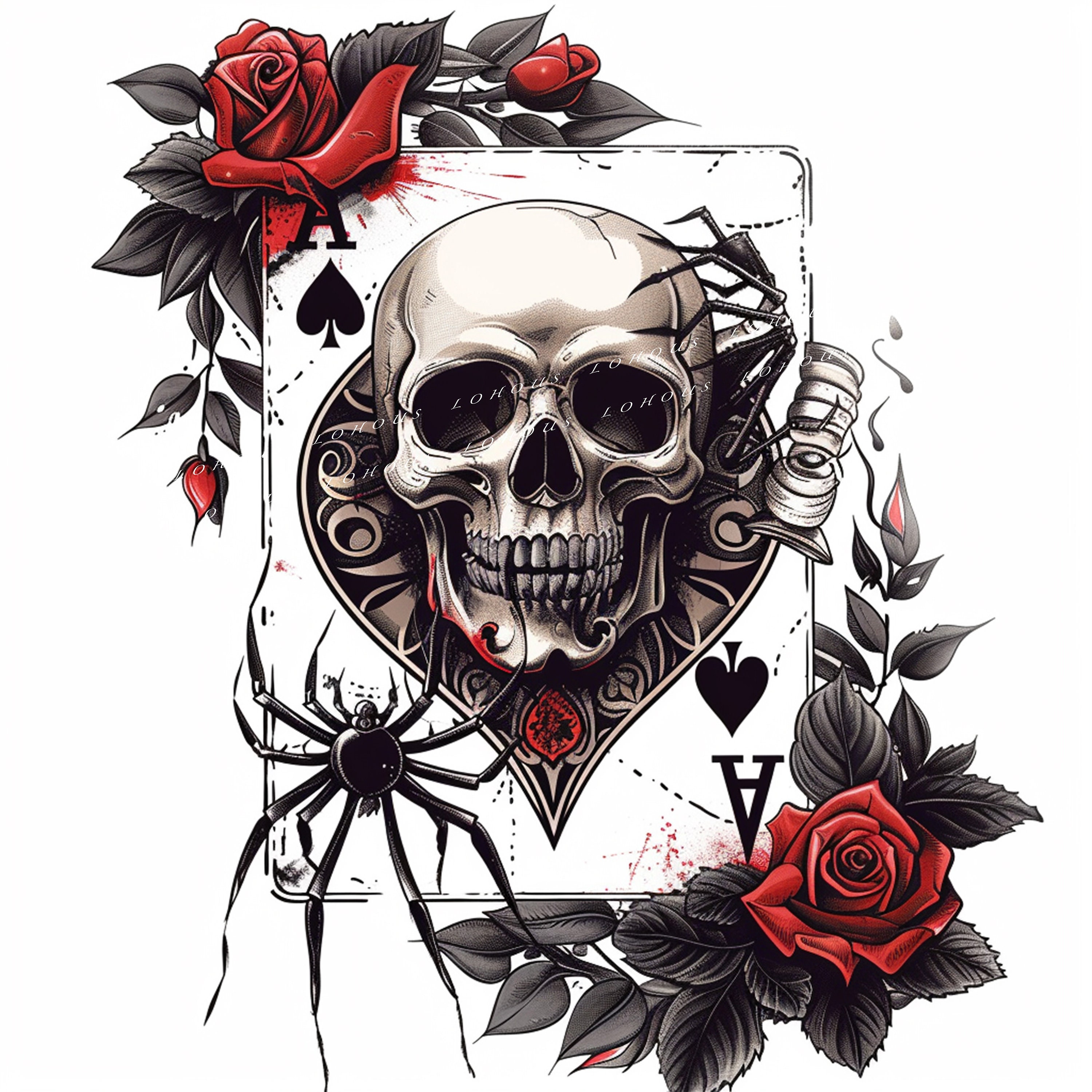 Halloween Skull Roses Poker Clipart, Tattoo Design (digital Download ...