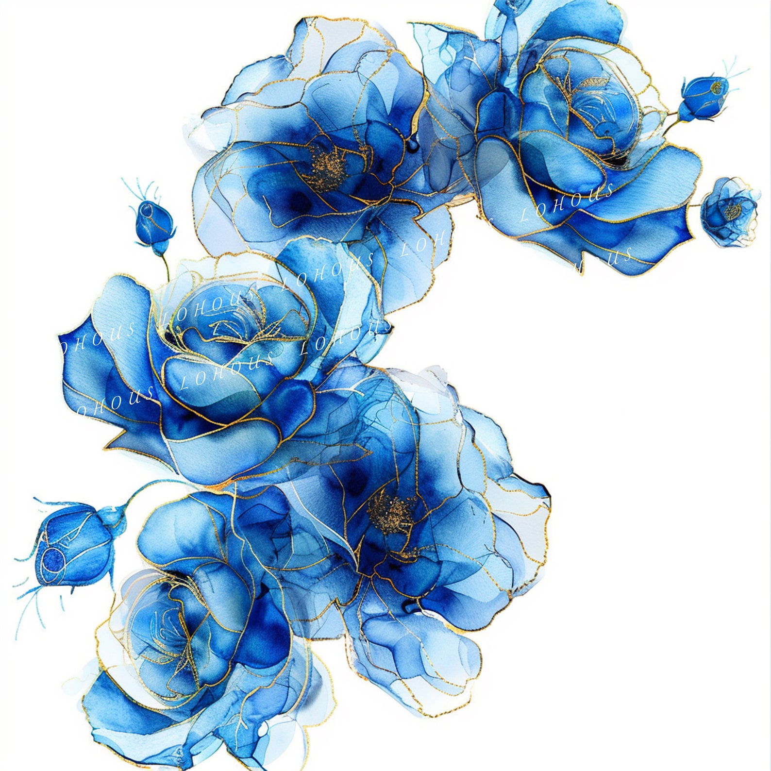 10 Watercolor Blue Roses Printable Digital Download Flowers Clipart ...
