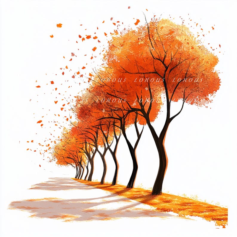 10 Jpgs and 10 Pngs Watercolor Autumn Trees Digital Clipart, Instant ...