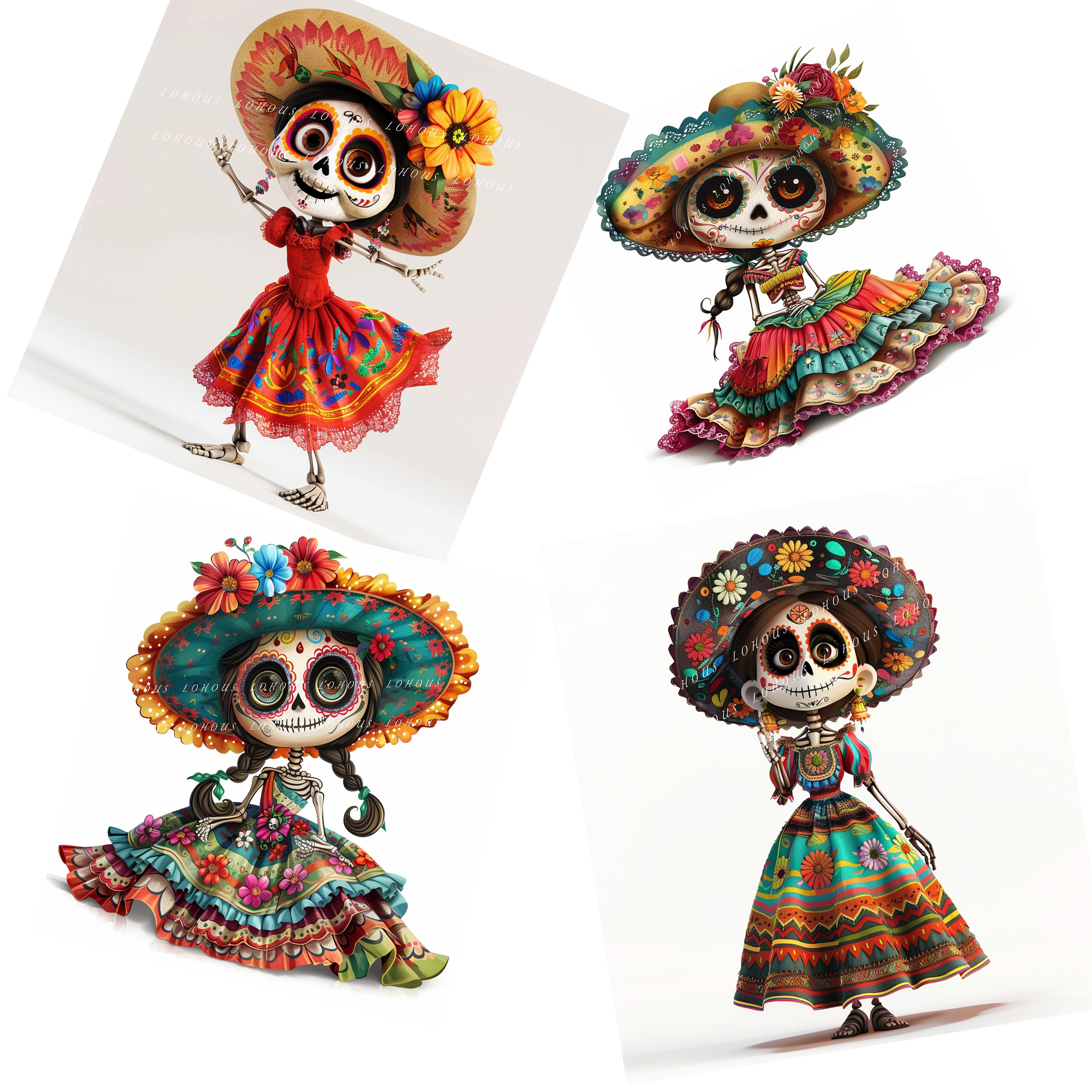 12 Cute Halloween Mexican Ghost Girls Clipart Download, Chibi Latina ...