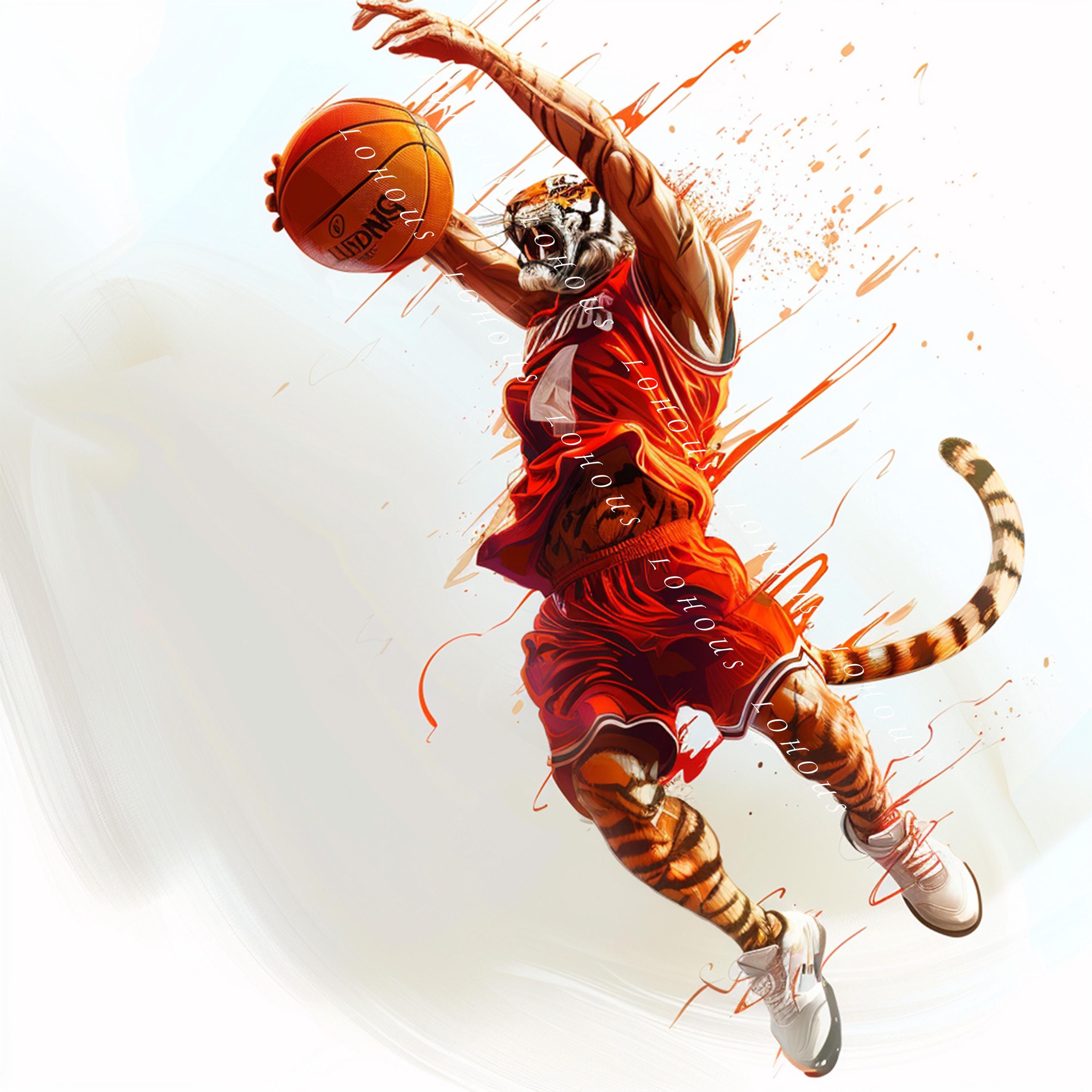 10 Pngs and 10 Jpgs Tiger Playing Basketball Quality Digital Clipart ...