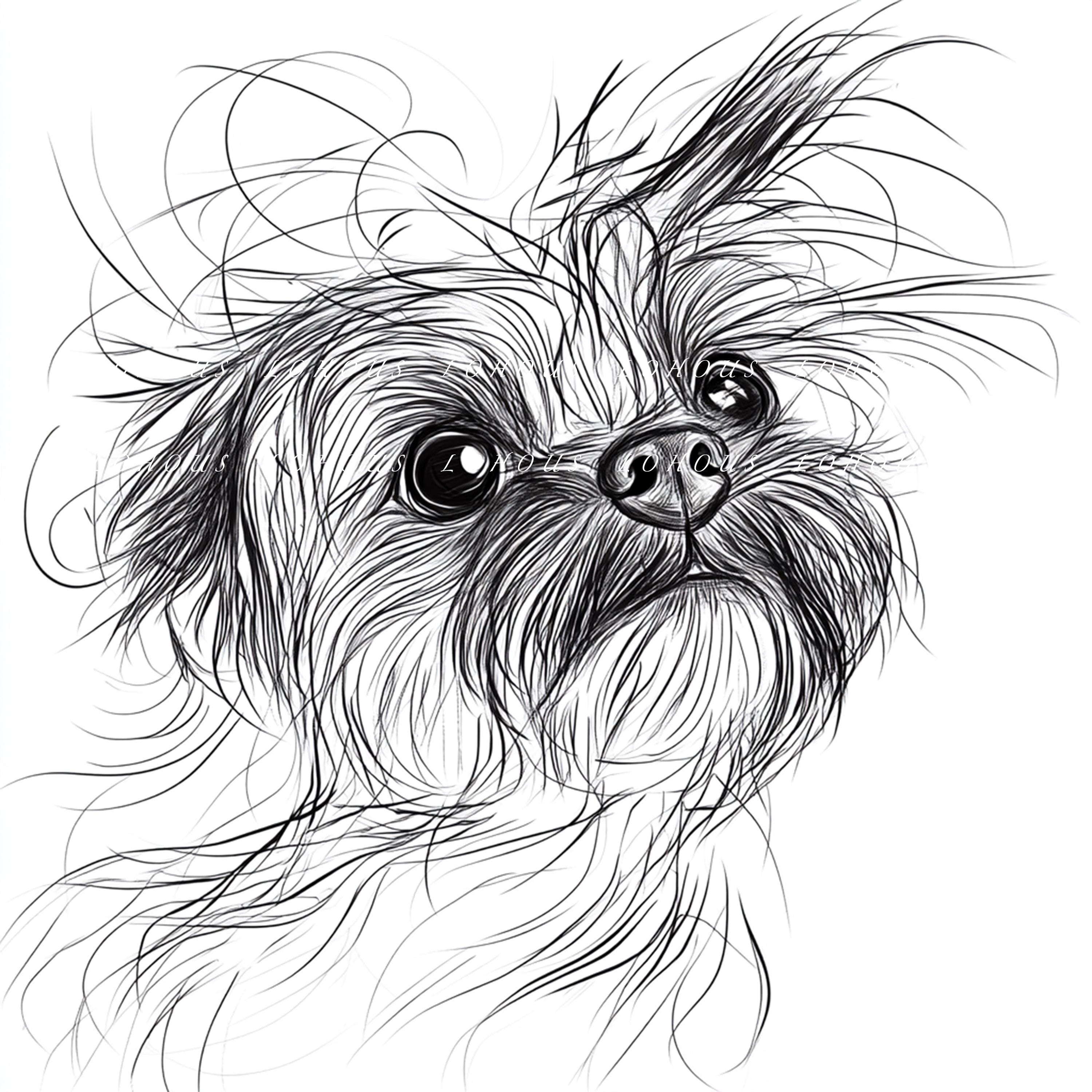 12 Jpgs Line Drawing Dogs Digital Printable Clipart, Dog Line Art, Pet ...