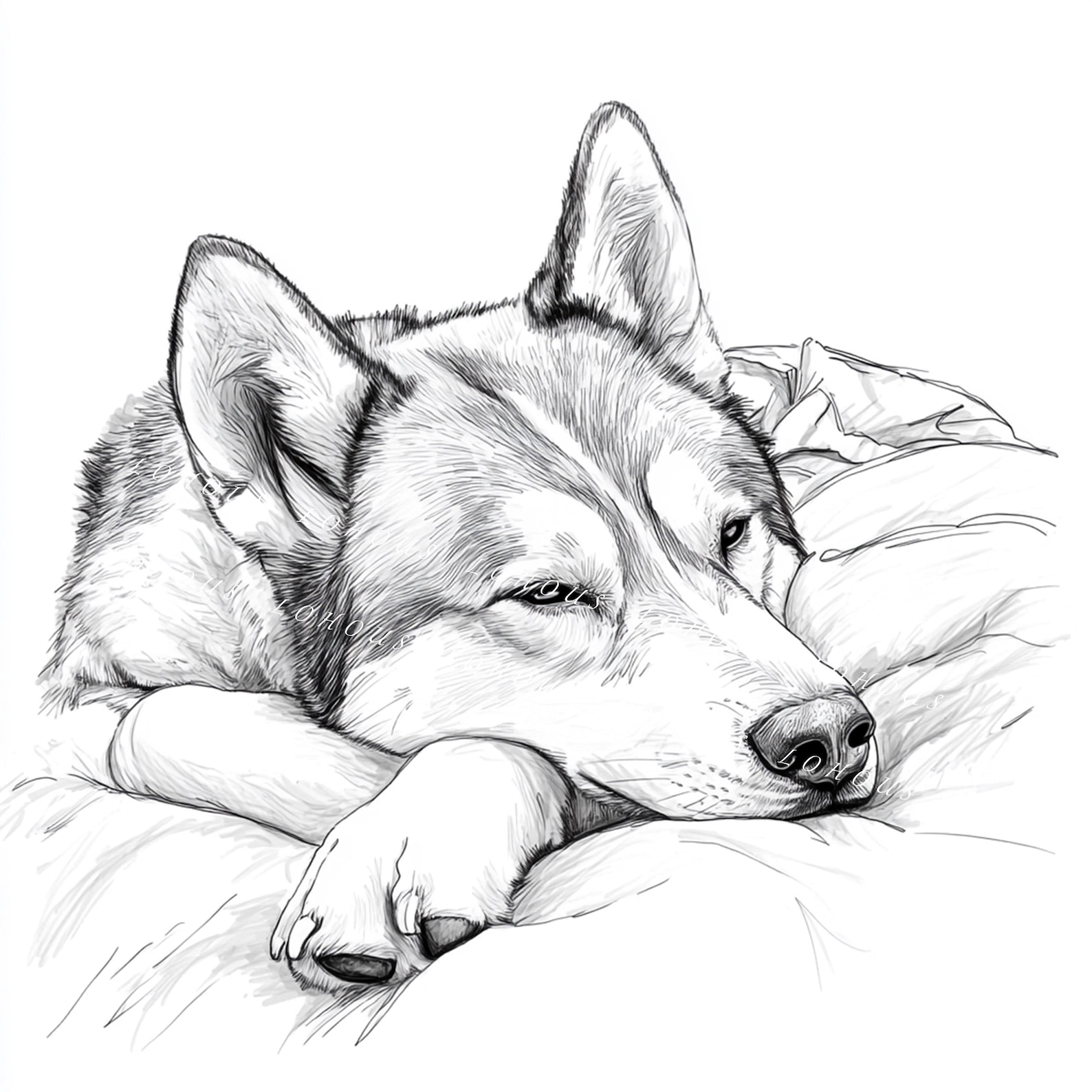 Line Drawing Siberian Husky Dog Portrait Digital Bundle Clipart 12 Jpg ...