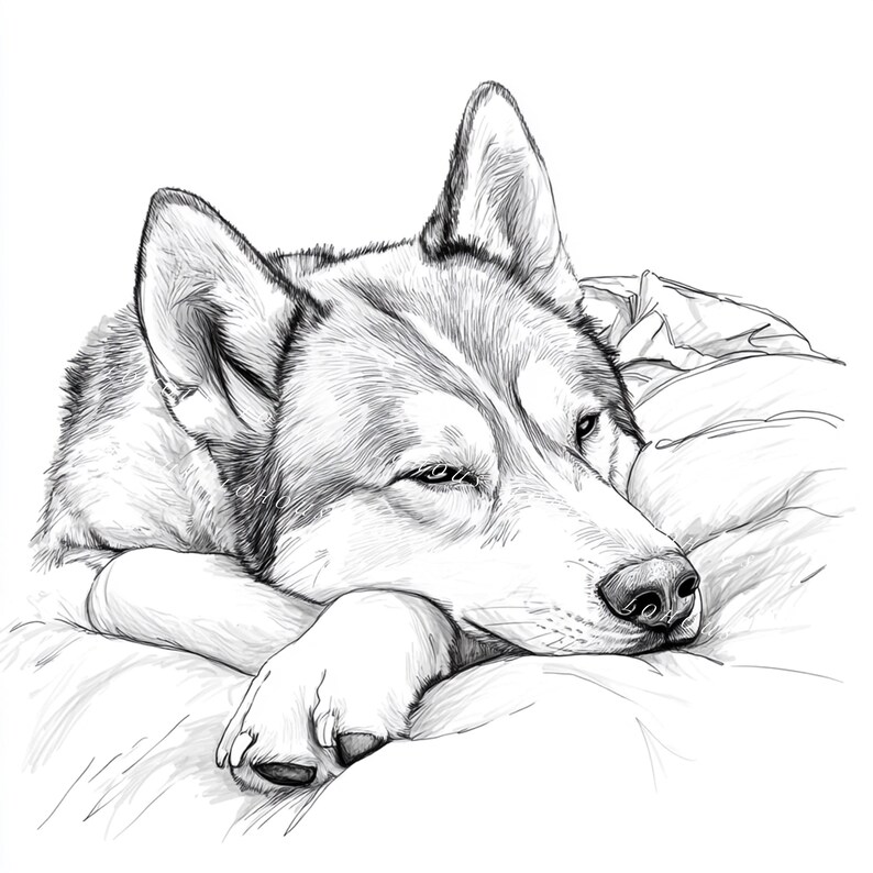 Line Drawing Siberian Husky Dog Portrait Digital Bundle Clipart 12 Jpg ...