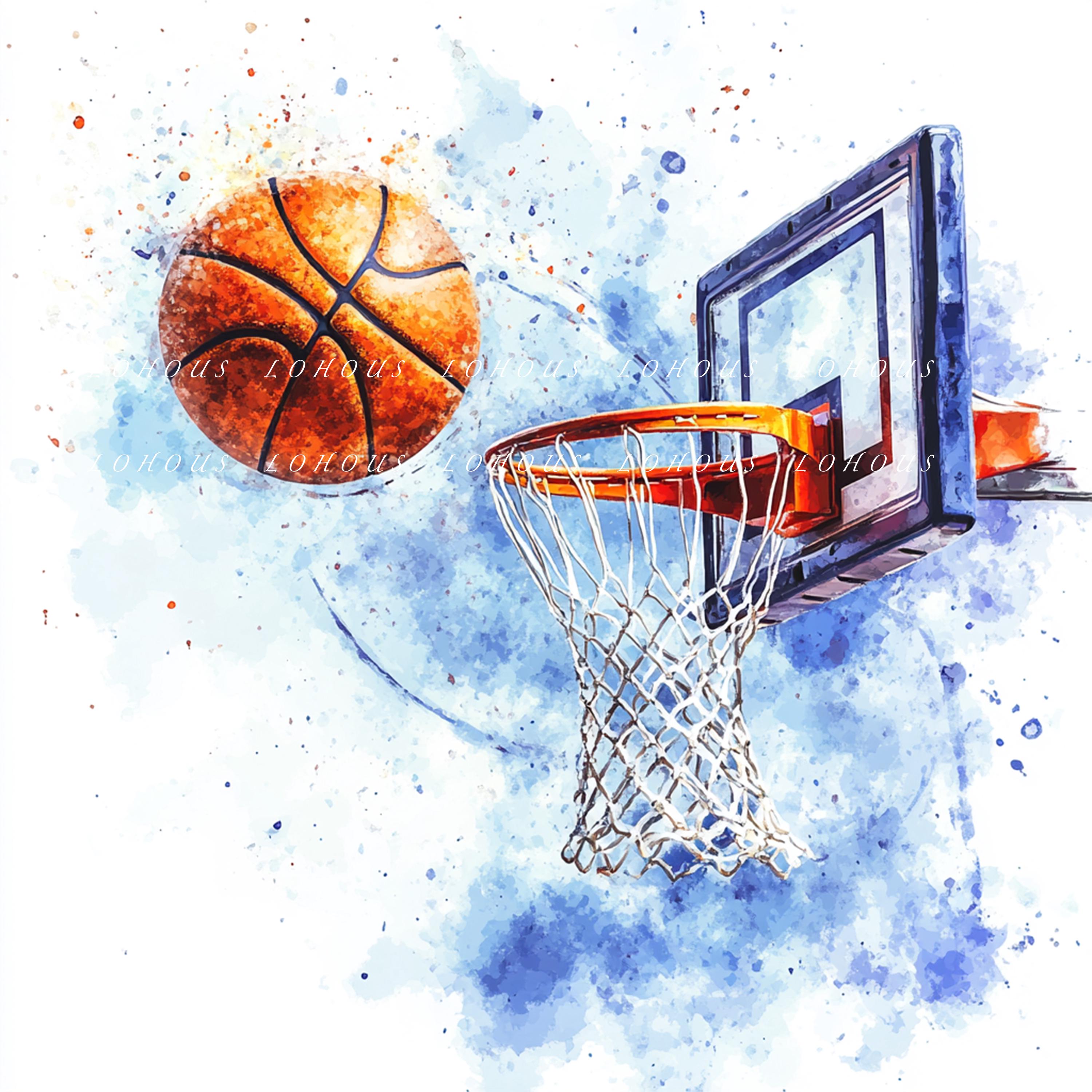 Watercolor Basketball 10 Pngs Clipart/digital Download, Basketball Hoop ...