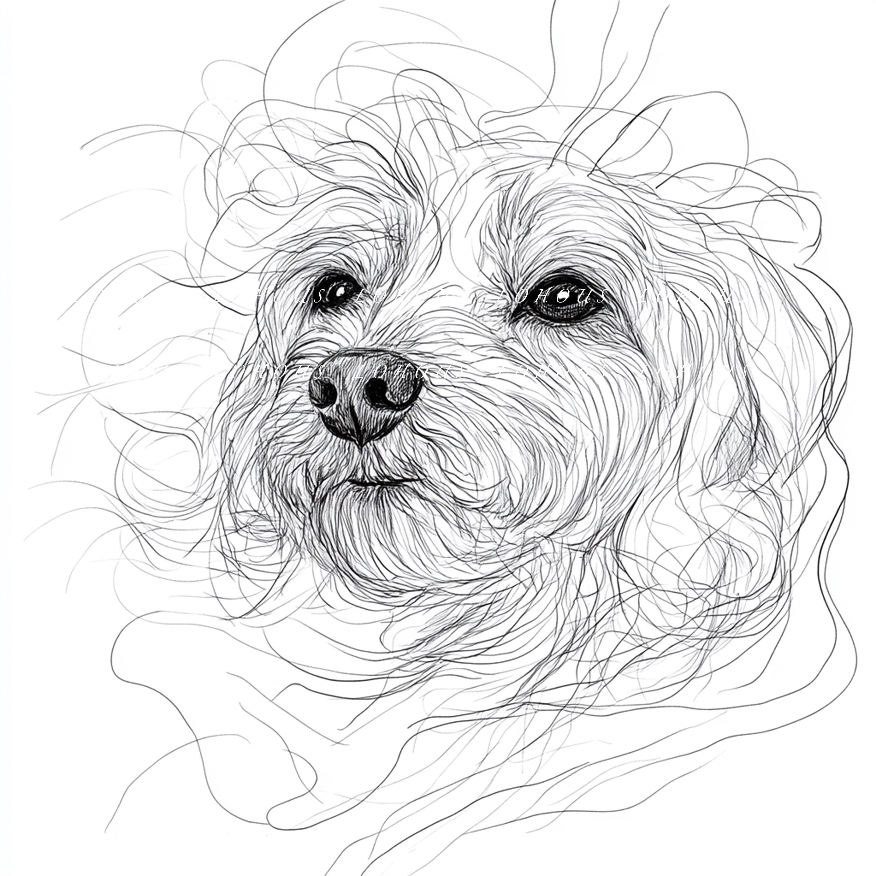 12 Jpgs Line Drawing Dogs Digital Printable Clipart, Dog Line Art, Pet ...