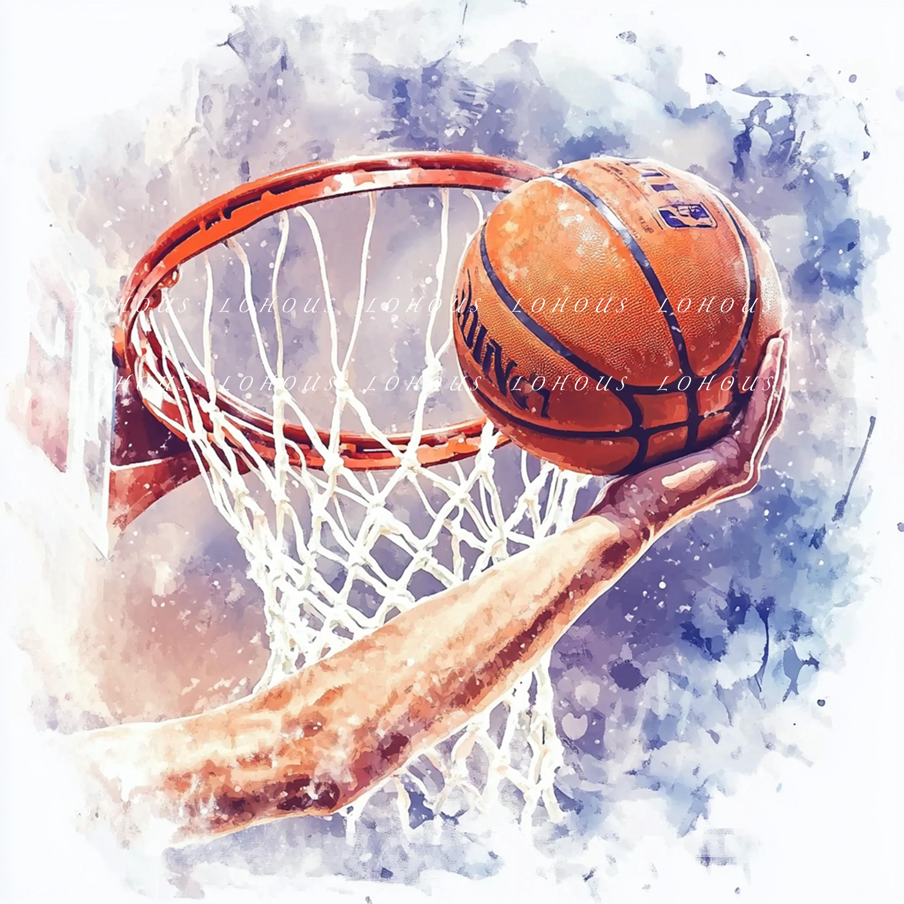 Watercolor Basketball 10 Pngs Clipart/digital Download, Basketball Hoop ...