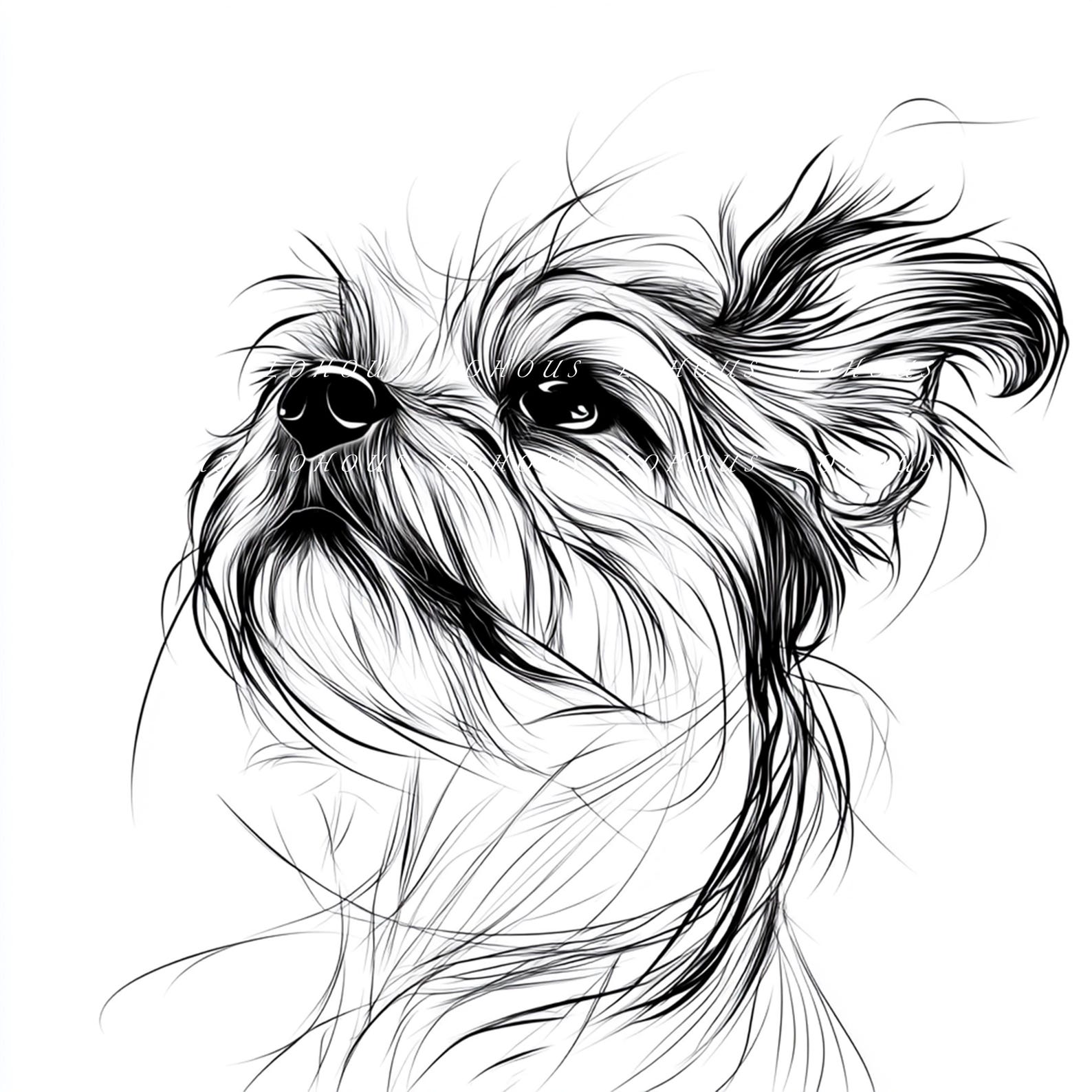 12 Jpgs Line Drawing Dogs Digital Printable Clipart, Dog Line Art, Pet ...