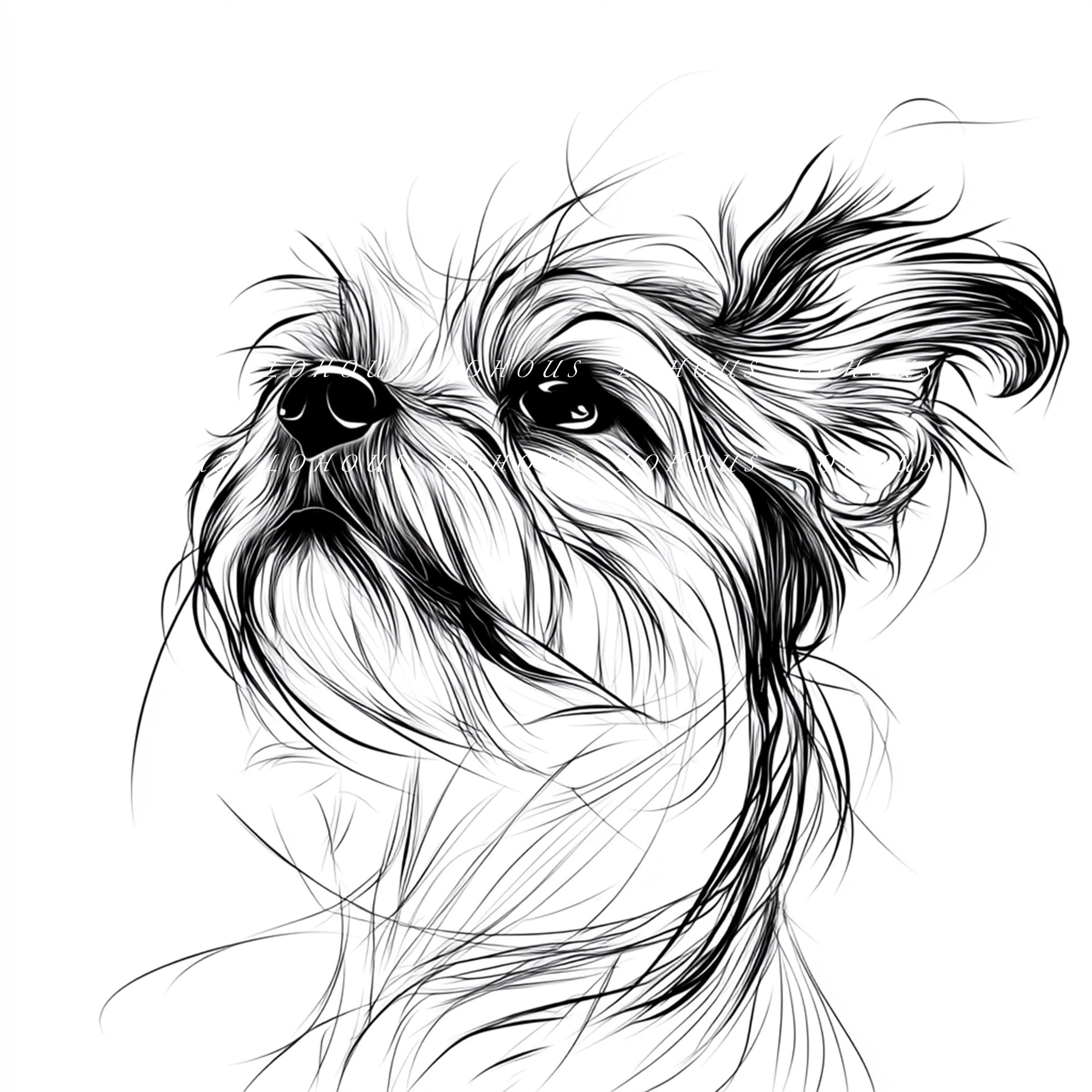 12 Jpgs Line Drawing Dogs Digital Printable Clipart, Dog Line Art, Pet ...