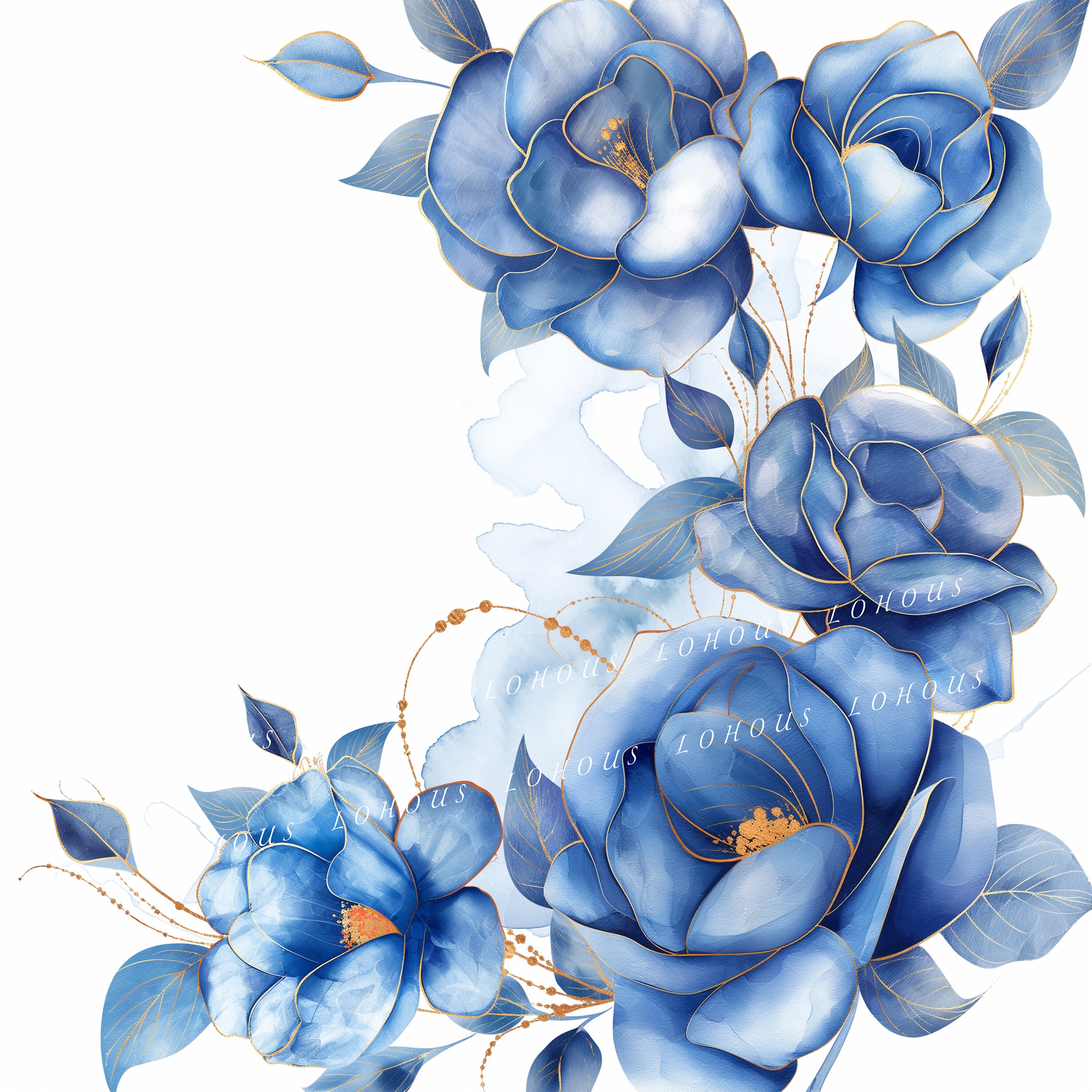 10 Watercolor Blue Roses Printable Digital Download Flowers Clipart ...
