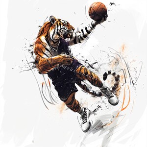 10 Pngs and 10 Jpgs Tiger Playing Basketball Quality Digital Clipart ...
