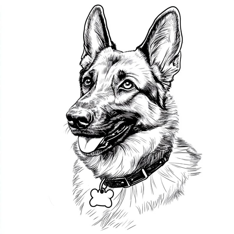 German Shepherd Line Art: Dog Portrait Clipart (digital Download) - Etsy