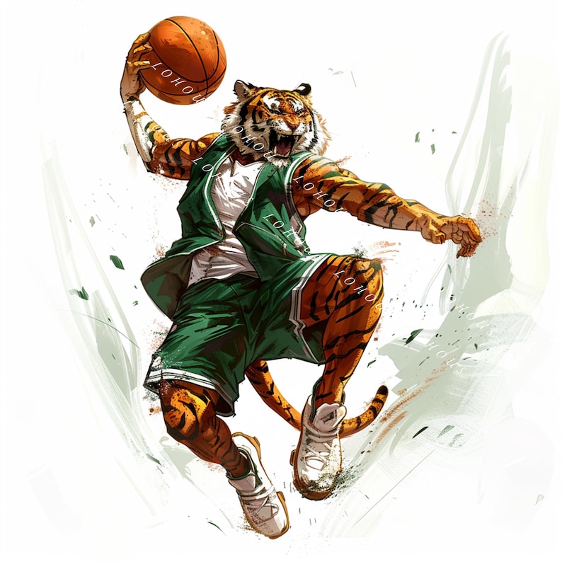 10 Pngs and 10 Jpgs Tiger Playing Basketball Quality Digital Clipart ...