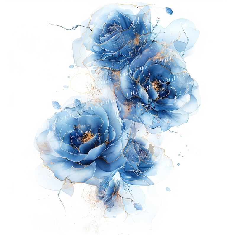 10 Watercolor Blue Roses Printable Digital Download Flowers Clipart ...