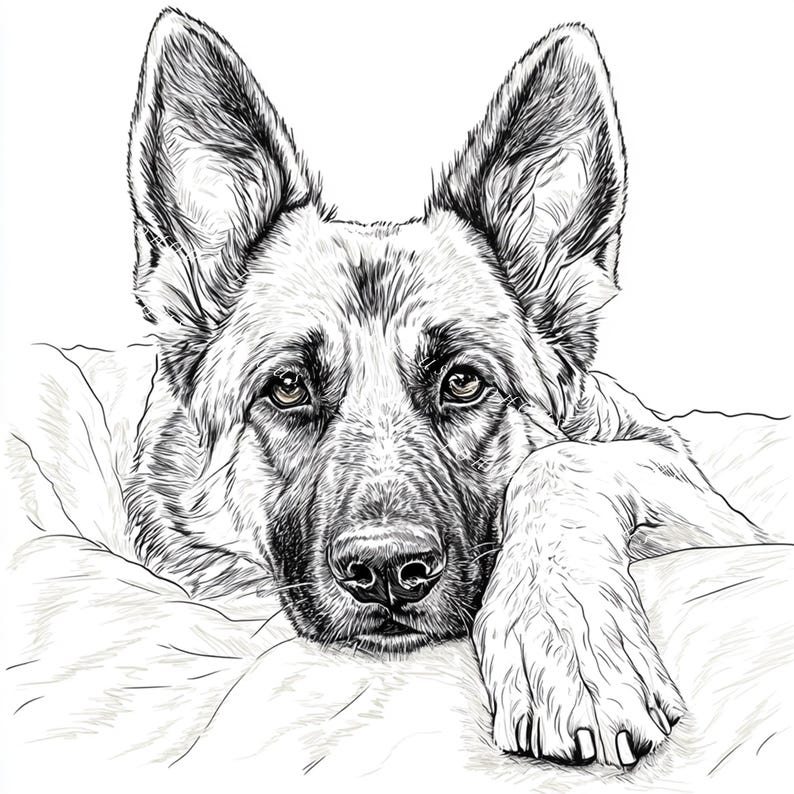German Shepherd Line Art: Dog Portrait Clipart (digital Download) - Etsy