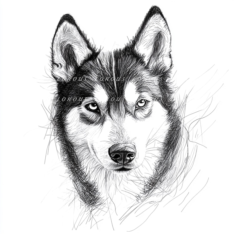 Line Drawing Siberian Husky Dog Portrait Digital Bundle Clipart 12 Jpg ...