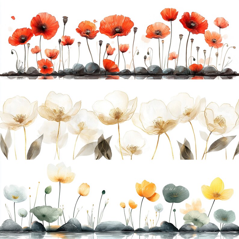 12 Watercolor Border Flower Clipart Digital Download, Abstract Flowers ...